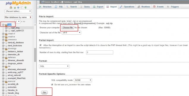 How to Import a MySQL Database using phpMyAdmin - cPanel Plesk